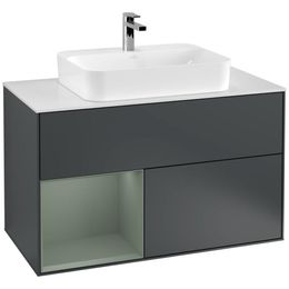 Villeroy & Boch Villeroy und Boch Finion Waschtischunterschrank G361GMHG 100cm, Abdeckplatte white matt, Emotion, Regal links Olive Matt Lacquer, Midnight Blue Matt Lacquer