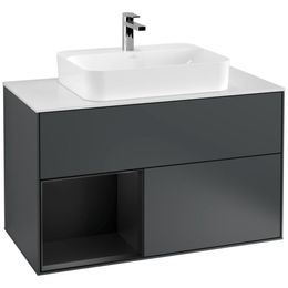 Villeroy & Boch Villeroy und Boch Finion Waschtischunterschrank G361PDHG 100cm, Abdeckplatte white matt, Emotion, Regal links Black matt lacquer, Midnight Blue Matt Lacquer