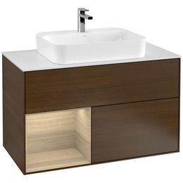 Villeroy & Boch Villeroy und Boch Finion Waschtischunterschrank G361PCGN 100cm, Abdeckplatte white matt, Emotion, Regal links Oak Veneer, Walnut veneer