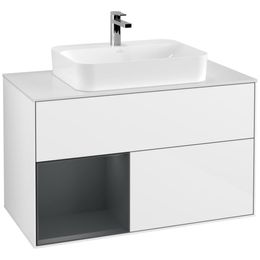 Villeroy & Boch Villeroy und Boch Finion Waschtischunterschrank G361HGGF 100cm, Abdeckplatte white matt, Emotion, Regal links Midnight Blue Matt Lacquer, Glossy white lacquer