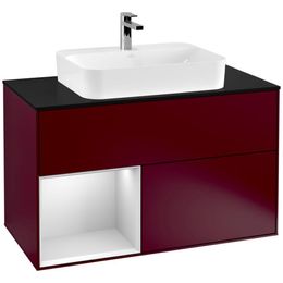 Villeroy & Boch Villeroy und Boch Finion Waschtischunterschrank F362MTHB 100cm, Abdeckplatte black matt, Regal links White matt lacquer, Peony Matt