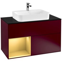 Villeroy & Boch Villeroy und Boch Finion Waschtischunterschrank F362HFHB 100cm, Abdeckplatte black matt, Regal links Gold matt, Peony Matt