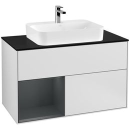 Villeroy & Boch Villeroy und Boch Finion Waschtischunterschrank F362HGMT 100cm, Abdeckplatte black matt, Regal links Midnight Blue Matt Lacquer, White matt lacquer