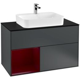 Villeroy & Boch Villeroy und Boch Finion Waschtischunterschrank F362HBHG 100cm, Abdeckplatte black matt, Regal links Peony, Midnight Blue Matt Lacquer