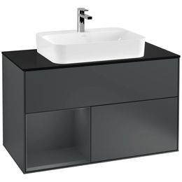 Villeroy & Boch Villeroy und Boch Finion Waschtischunterschrank F362HGHG 100cm, Abdeckplatte black matt, Regal links Midnight Blue Matt Lacquer, Midnight Blue Matt Lacquer
