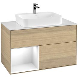 Villeroy & Boch Villeroy und Boch Finion Waschtischunterschrank F361GFPC 100cm, Abdeckplatte white matt, Regal links Glossy white lacquer, Oak Veneer