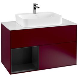 Villeroy & Boch Villeroy und Boch Finion Waschtischunterschrank F361PDHB 100cm, Abdeckplatte white matt, Regal links Black matt lacquer, Peony Matt