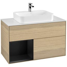 Villeroy & Boch Villeroy und Boch Finion Waschtischunterschrank F361PDPC 100cm, Abdeckplatte white matt, Regal links Black matt lacquer, Oak Veneer