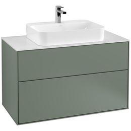 Villeroy & Boch Villeroy und Boch Finion Waschtischunterschrank F35100GM 100x60,3cm, Abdeckplatte white matt, Olive Matt Lacquer