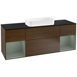 Villeroy & Boch Villeroy und Boch Finion Waschtischunterschrank G332GMGN 160cm, Abdeckplatte black matt, Emotion, Regale Olive matt lacquer, Walnut veneer