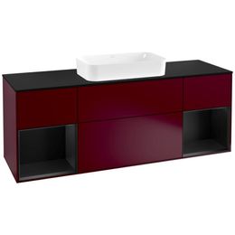 Villeroy & Boch Villeroy und Boch Finion Waschtischunterschrank G332PDHB 160cm, Abdeckplatte black matt, Emotion, Regale Black matt lacquer, Peony Matt