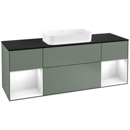 Villeroy & Boch Villeroy und Boch Finion Waschtischunterschrank G332GFGM 160cm, Abdeckplatte black matt, Emotion, Regale Glossy white lacquer, Olive Matt Lacquer