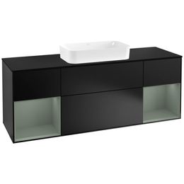 Villeroy & Boch Villeroy und Boch Finion Waschtischunterschrank G332GMPD 160cm, Abdeckplatte black matt, Emotion, Regale Olive matt lacquer, Black matt lacquer