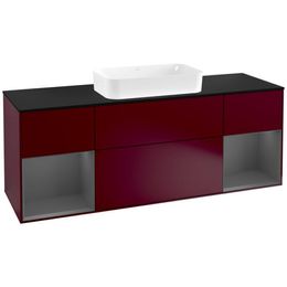 Villeroy & Boch Villeroy und Boch Finion Waschtischunterschrank F332GKHB 160x60,3cm, Abdeckplatte black matt, Regale Anthracite matt lacquer, Peony Matt