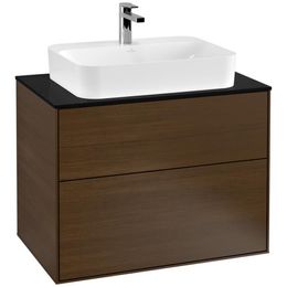 Villeroy & Boch Villeroy und Boch Finion Waschtischunterschrank F34200GN 80x60,3cm, Abdeckplatte black matt, Walnut veneer
