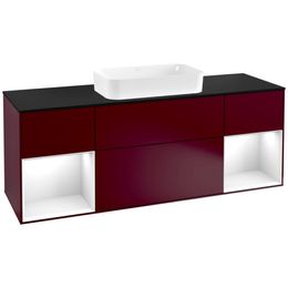 Villeroy & Boch Villeroy und Boch Finion Waschtischunterschrank F332GFHB 160x60,3cm, Abdeckplatte black matt, Regale Glossy white lacquer, Peony Matt