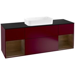 Villeroy & Boch Villeroy und Boch Finion Waschtischunterschrank F332GNHB 160x60,3cm, Abdeckplatte black matt, Regale Walnut veneer, Peony Matt