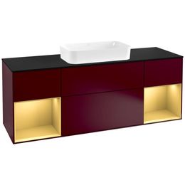 Villeroy & Boch Villeroy und Boch Finion Waschtischunterschrank F332HFHB 160x60,3cm, Abdeckplatte black matt, Regale Gold matt lacquer, Peony Matt