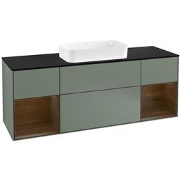 Villeroy & Boch Villeroy und Boch Finion Waschtischunterschrank F332GNGM 160x60,3cm, Abdeckplatte black matt, Regale Walnut veneer, Olive Matt Lacquer