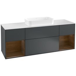 Villeroy & Boch Villeroy und Boch Finion Waschtischunterschrank G331GNHG 160cm, Abdeckplatte white matt, Emotion, Regale Walnut veneer, Midnight Blue Matt Lacquer