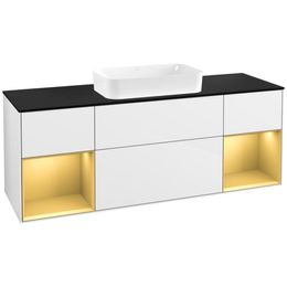 Villeroy & Boch Villeroy und Boch Finion Waschtischunterschrank F332HFGF 160x60,3cm, Abdeckplatte black matt, Regale Gold matt lacquer, Glossy white lacquer