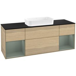 Villeroy & Boch Villeroy und Boch Finion Waschtischunterschrank F332GMPC 160x60,3cm, Abdeckplatte black matt, Regale Olive matt lacquer, Oak Veneer