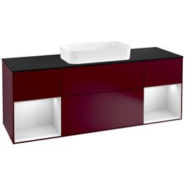 Villeroy & Boch Villeroy und Boch Finion Waschtischunterschrank F332MTHB 160x60,3cm, Abdeckplatte black matt, Regale White matt lacquer, Peony Matt