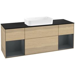 Villeroy & Boch Villeroy und Boch Finion Waschtischunterschrank F332HGPC 160x60,3cm, Abdeckplatte black matt, Regale Midnight matt lacquer, Oak Veneer