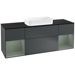 Villeroy & Boch Villeroy und Boch Finion Waschtischunterschrank F332GMHG 160x60,3cm, Abdeckplatte black matt, Regale Olive matt lacquer, Midnight Blue Matt Lacquer