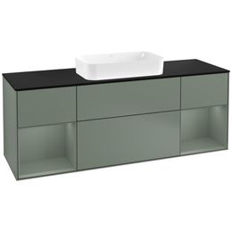 Villeroy & Boch Villeroy und Boch Finion Waschtischunterschrank F332GMGM 160x60,3cm, Abdeckplatte black matt, Regale Olive matt lacquer, Olive Matt Lacquer