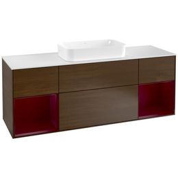 Villeroy & Boch Villeroy und Boch Finion Waschtischunterschrank G331HBGN 160cm, Abdeckplatte white matt, Emotion, Regale Peony matt lacquer, Walnut veneer