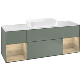 Villeroy & Boch Villeroy und Boch Finion Waschtischunterschrank G331PCGM 160cm, Abdeckplatte white matt, Emotion, Regale Oak Veneer, Olive Matt Lacquer