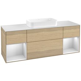 Villeroy & Boch Villeroy und Boch Finion Waschtischunterschrank G331MTPC 160cm, Abdeckplatte white matt, Emotion, Regale White matt lacquer, Oak Veneer