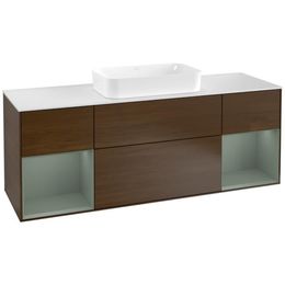 Villeroy & Boch Villeroy und Boch Finion Waschtischunterschrank G331GMGN 160cm, Abdeckplatte white matt, Emotion, Regale Olive matt lacquer, Walnut veneer