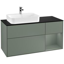 Villeroy & Boch Villeroy und Boch Finion Waschtischunterschrank G402GMGM 120cm, Abdeckplatte black matt, Emotion, Regal rechts Olive Matt Lacquer, Olive Matt Lacquer