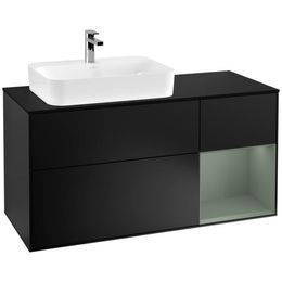 Villeroy & Boch Villeroy und Boch Finion Waschtischunterschrank G402GMPD 120cm, Abdeckplatte black matt, Emotion, Regal rechts Olive Matt Lacquer, Black matt lacquer