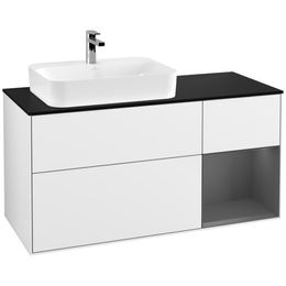 Villeroy & Boch Villeroy und Boch Finion Waschtischunterschrank F402GKGF 120cm, Abdeckplatte black matt, Regal rechts Anthracite matt, Glossy white lacquer