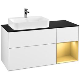 Villeroy & Boch Villeroy und Boch Finion Waschtischunterschrank F402HFGF 120cm, Abdeckplatte black matt, Regal rechts Gold matt, Glossy white lacquer