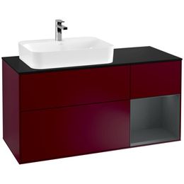 Villeroy & Boch Villeroy und Boch Finion Waschtischunterschrank F402HGHB 120cm, Abdeckplatte black matt, Regal rechts Midnight Blue Matt Lacquer, Peony Matt