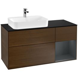 Villeroy & Boch Villeroy und Boch Finion Waschtischunterschrank F402HGGN 120cm, Abdeckplatte black matt, Regal rechts Midnight Blue Matt Lacquer, Walnut veneer