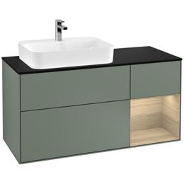 Villeroy & Boch Villeroy und Boch Finion Waschtischunterschrank F402PCGM 120cm, Abdeckplatte black matt, Regal rechts Oak Veneer, Olive Matt Lacquer