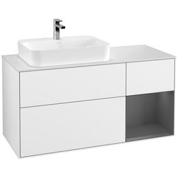 Villeroy & Boch Villeroy und Boch Finion Waschtischunterschrank G401GKGF 120cm, Abdeckplatte white matt, Emotion, Regal rechts Anthracite matt, Glossy white lacquer
