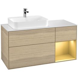 Villeroy & Boch Villeroy und Boch Finion Waschtischunterschrank G401HFPC 120cm, Abdeckplatte white matt, Emotion, Regal rechts Gold matt, Oak Veneer