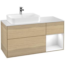 Villeroy & Boch Villeroy und Boch Finion Waschtischunterschrank G401GFPC 120cm, Abdeckplatte white matt, Emotion, Regal rechts Glossy white lacquer, Oak Veneer