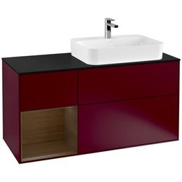 Villeroy & Boch Villeroy und Boch Finion Waschtischunterschrank G392GNHB 120cm, Abdeckplatte black matt, Emotion, Regal links Walnut veneer, Peony Matt