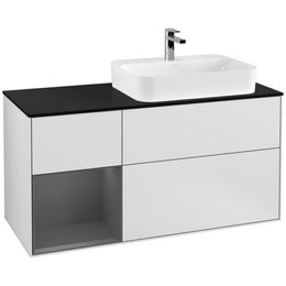 Villeroy & Boch Villeroy und Boch Finion Waschtischunterschrank G392GKMT 120cm, Abdeckplatte black matt, Emotion, Regal links Anthracite matt, White matt lacquer