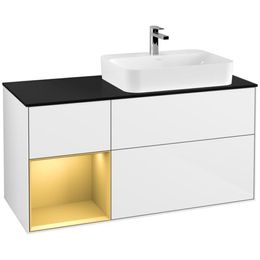 Villeroy & Boch Villeroy und Boch Finion Waschtischunterschrank G392HFGF 120cm, Abdeckplatte black matt, Emotion, Regal links Gold matt, Glossy white lacquer