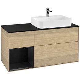 Villeroy & Boch Villeroy und Boch Finion Waschtischunterschrank G392PDPC 120cm, Abdeckplatte black matt, Emotion, Regal links Black matt lacquer, Oak Veneer