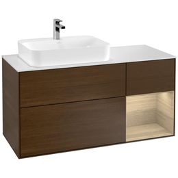 Villeroy & Boch Villeroy und Boch Finion Waschtischunterschrank F401PCGN 120cm, Abdeckplatte white matt, Regal rechts Oak Veneer, Walnut veneer