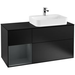 Villeroy & Boch Villeroy und Boch Finion Waschtischunterschrank G392HGPD 120cm, Abdeckplatte black matt, Emotion, Regal links Midnight Blue Matt Lacquer, Black matt lacquer